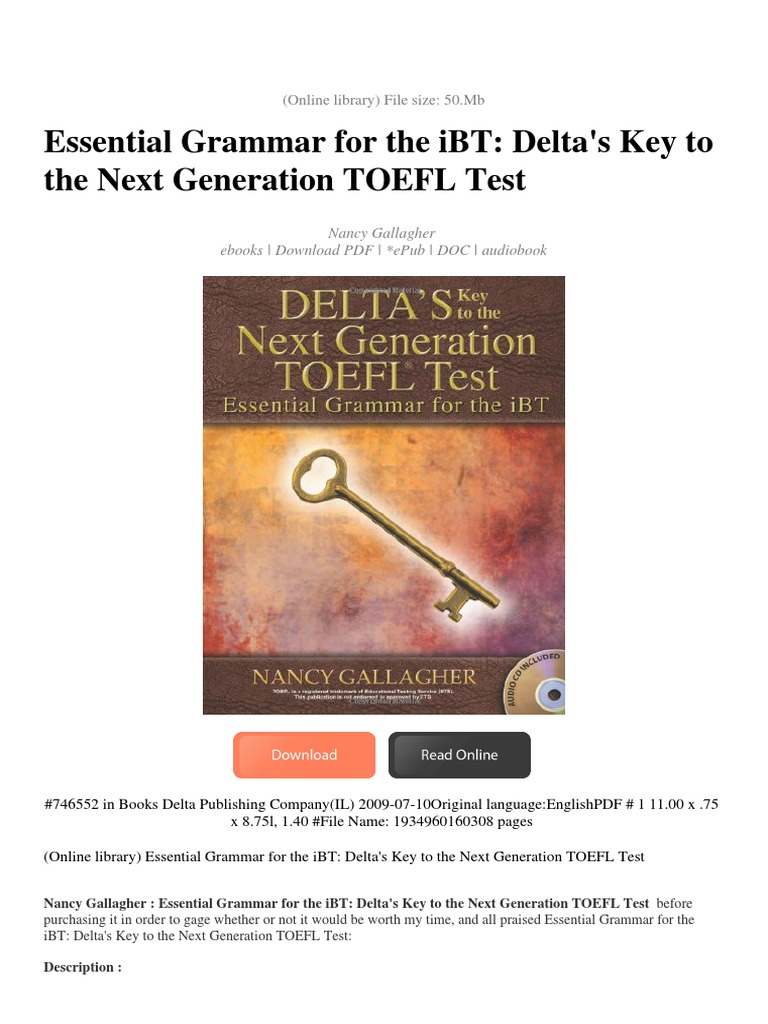 Essential Grammar For The Ibt Delta S Key To The Next Generation Toefl ...