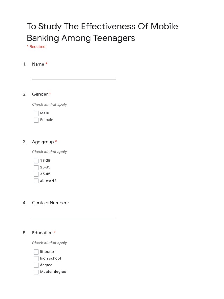 To Study The Effectiveness of Mobile Banking Among Teenagers PDF | PDF ...
