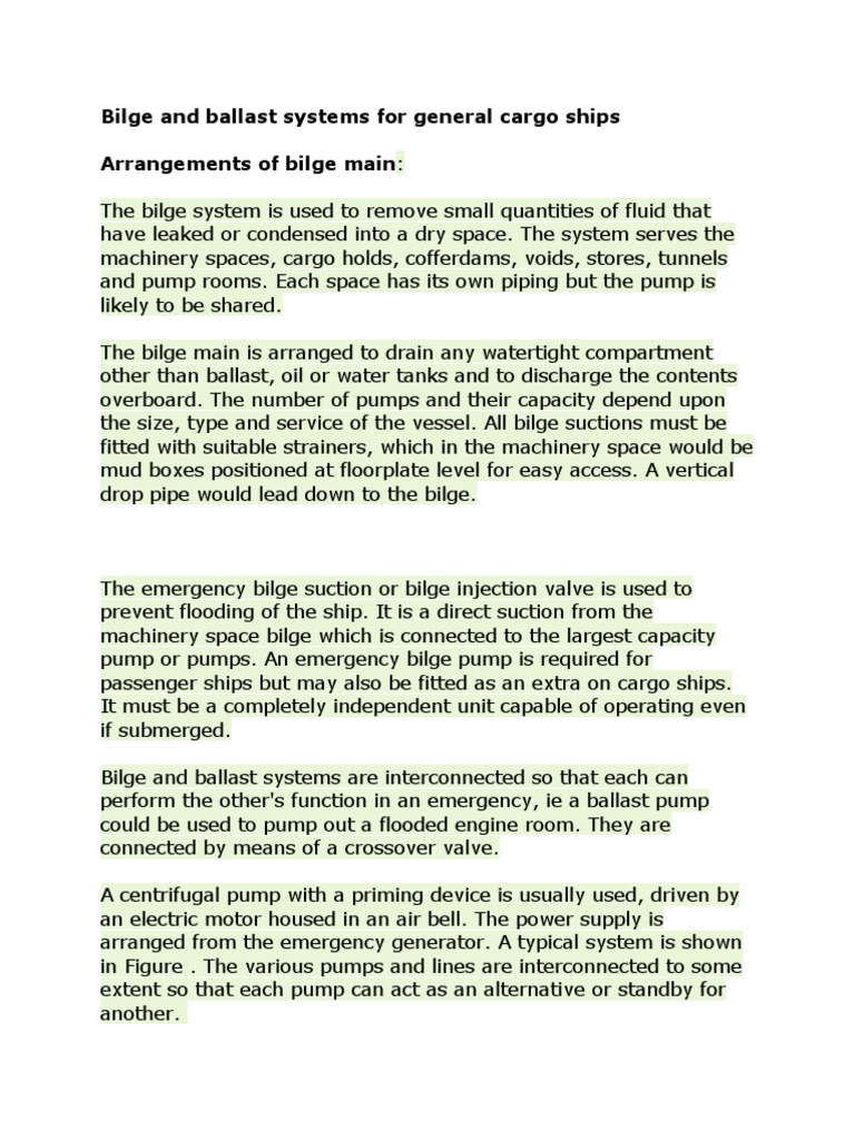 Bilge and Ballast Systems For General Cargo Ships | PDF | Ships | Pump