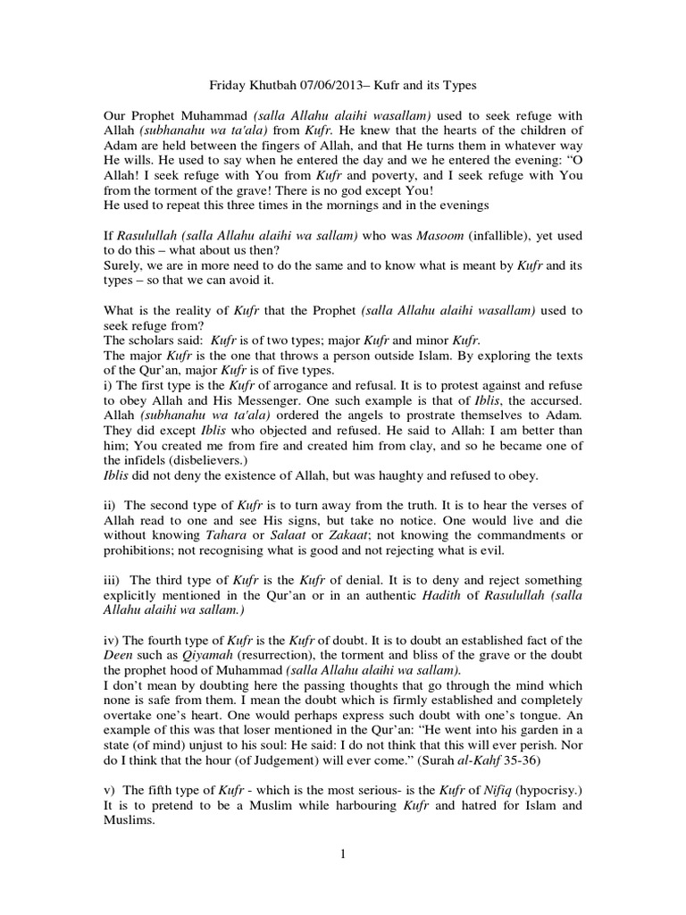 Understanding Kufr and Its Types | PDF | Kafir | Prophets And ...