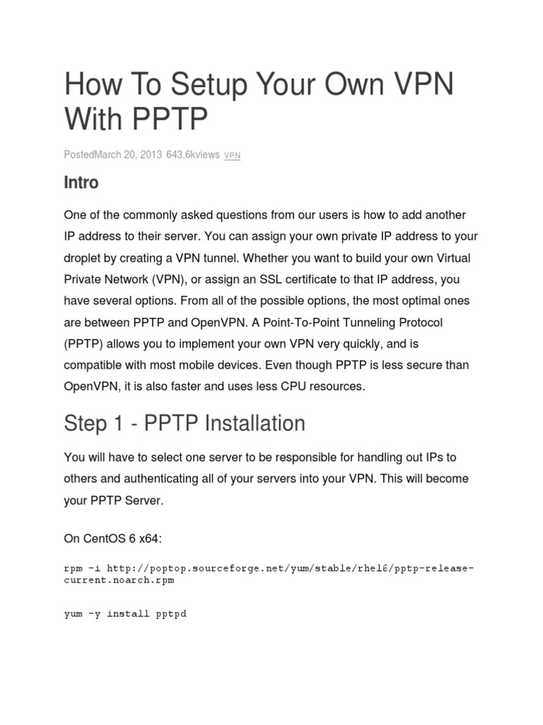 Set Up a PPTP VPN Server Guide | PDF | Virtual Private Network ...