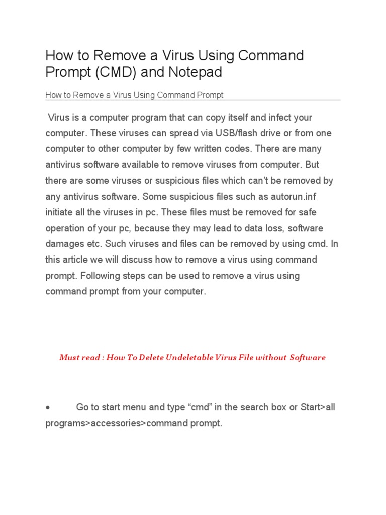 How To Remove A Virus Using Command Prompt | PDF | Computer Virus ...