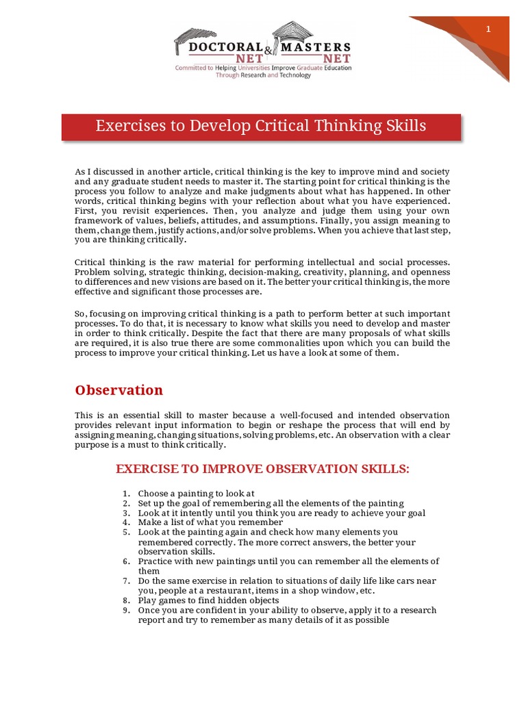 Developing Critical Thinking: Exercises to Improve Observation ...