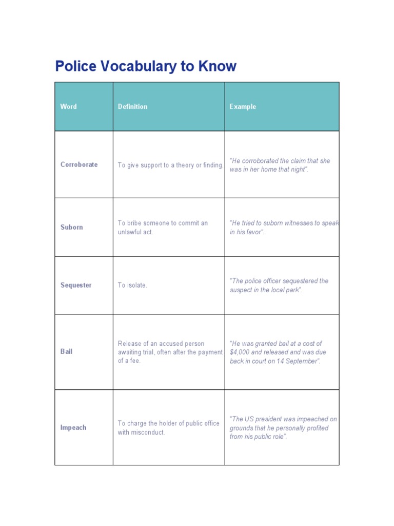 Essential Police Vocabulary Guide | PDF | Bail | Perjury