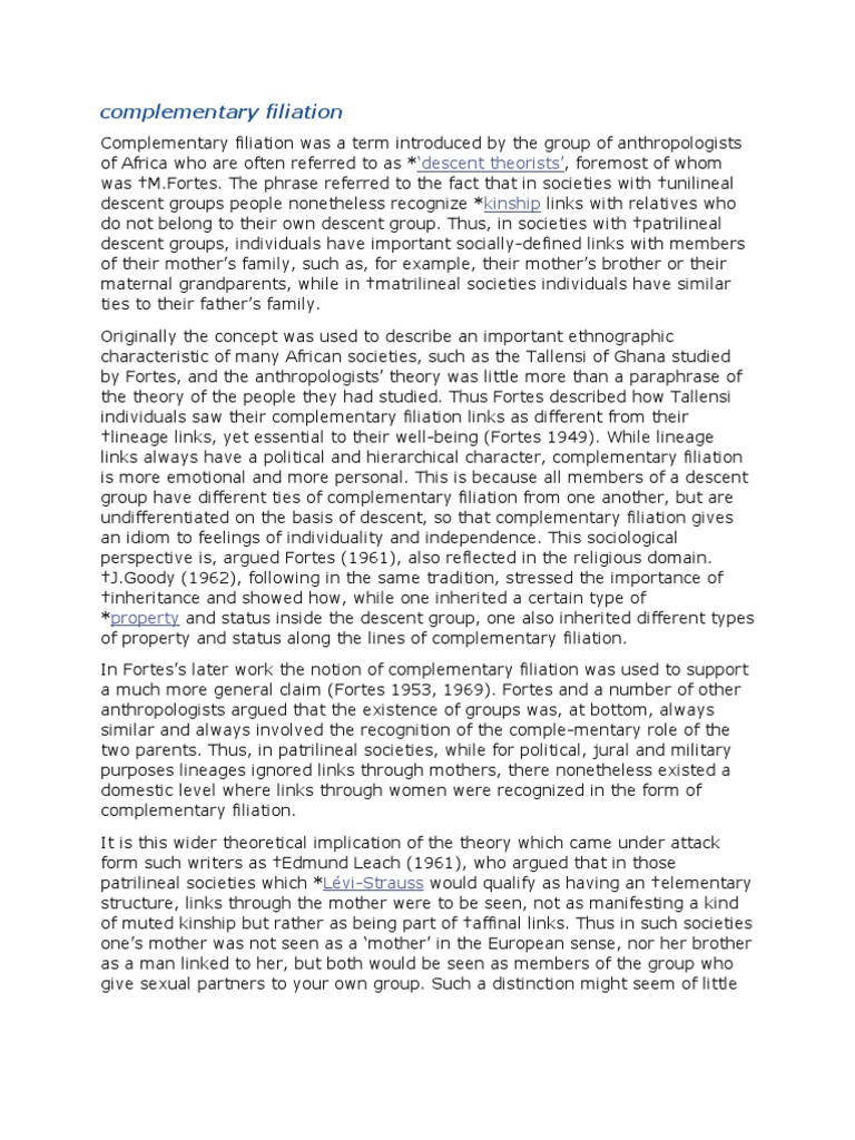 Complementary Filiation | PDF | Kinship | Critical Theory