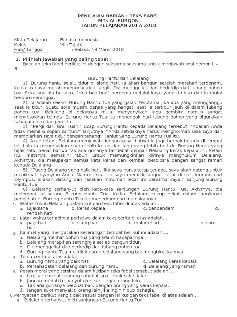 Soal Teks Fabel | PDF