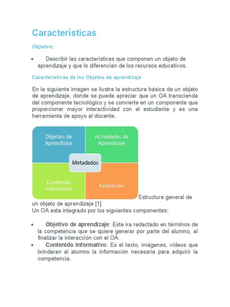 Características de Un Objeto de Aprendizaje | PDF | Metadatos | Aprendizaje
