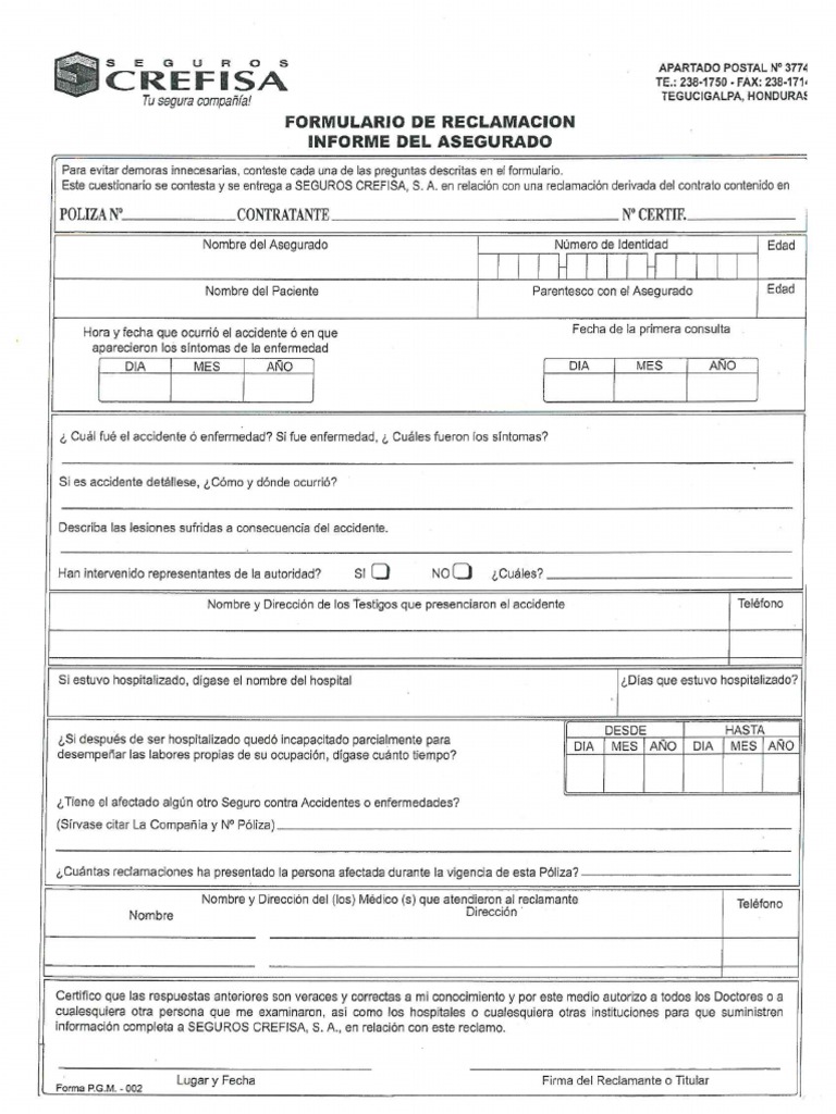 Formulario de Crefisa | PDF