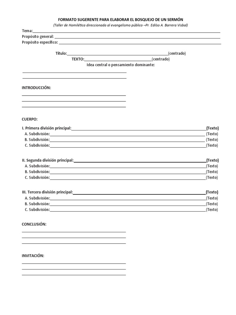 Formato Sugerente para Elaborar El Bosquejo de Un Sermón | PDF