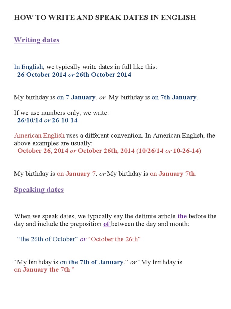 Writing and Speaking Dates in English | PDF | Language Arts & Discipline