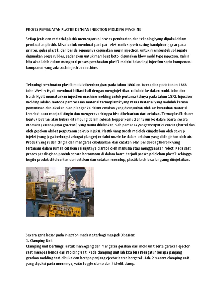 Proses Pembuatan Plastik Dengan Injection Molding Machine | PDF