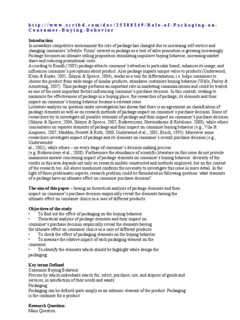 Role of Packaging On Consumer Behaviour - Mba.thesis | PDF | Behavior ...