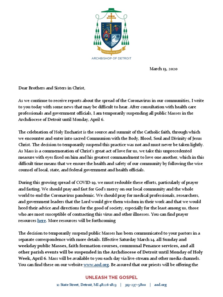 March 13 2020 Letter To The Faithful | PDF | Sacraments | Eucharist