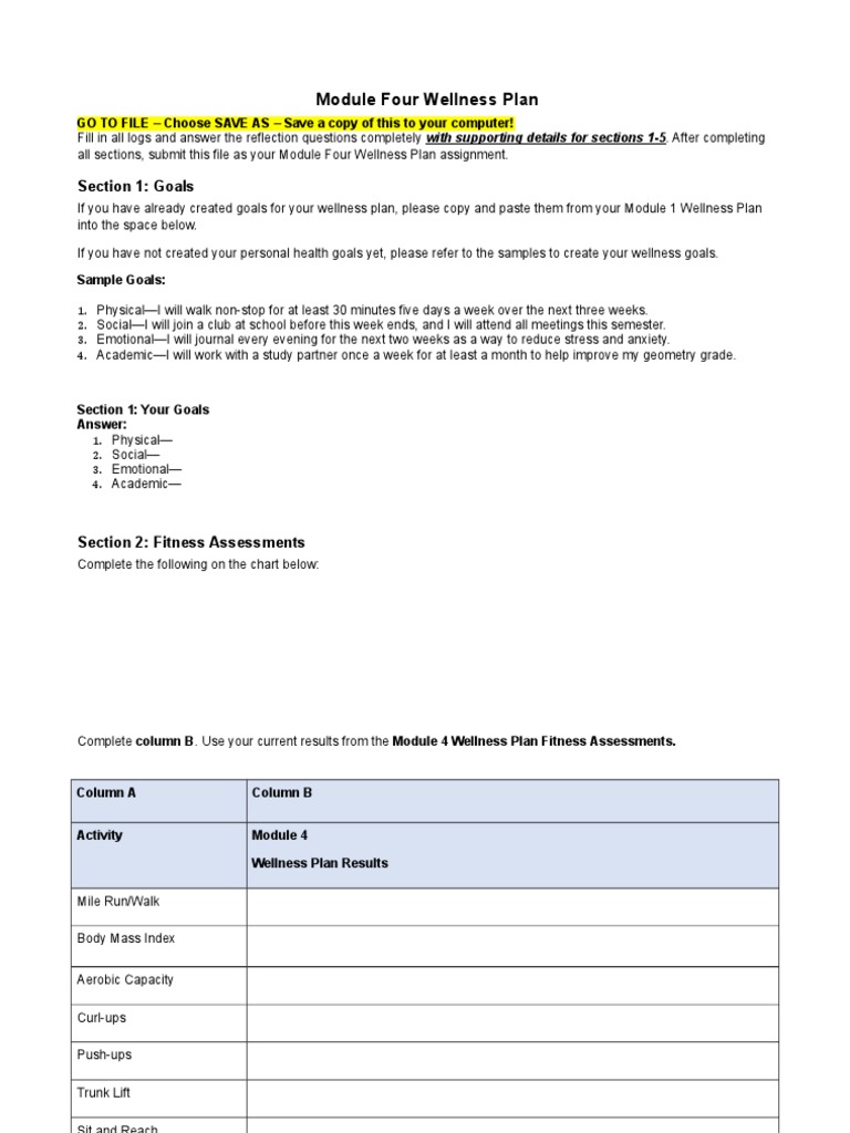 Module Four Wellness Plan Overview | PDF | Physical Fitness ...