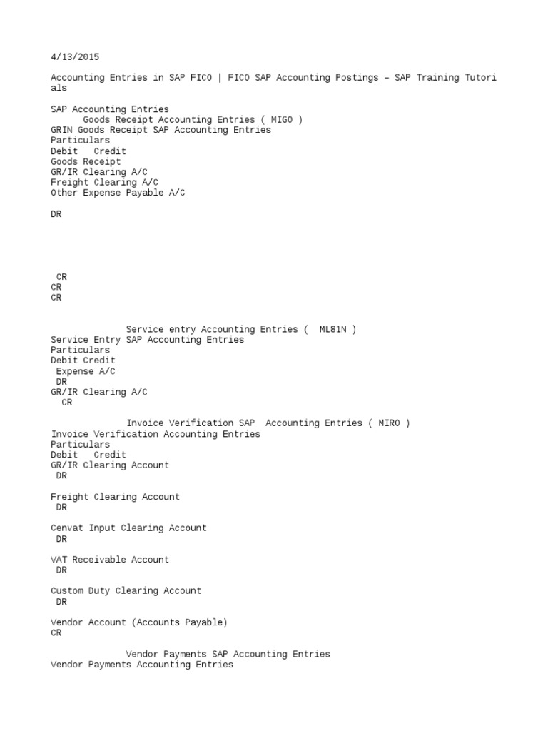 Accounting Entries in SAP FICO FICO SAP Accounting PostingsSAP Training ...