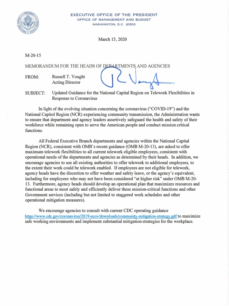 OMB Memo on Coronavirus | Centers For Disease Control And Prevention ...