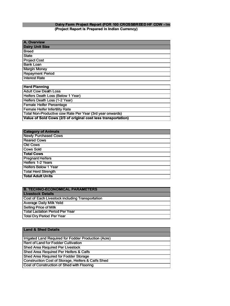 Dairy Farm 100 Cows Project Financials Excel Sheet Dairy Farming PDF ...