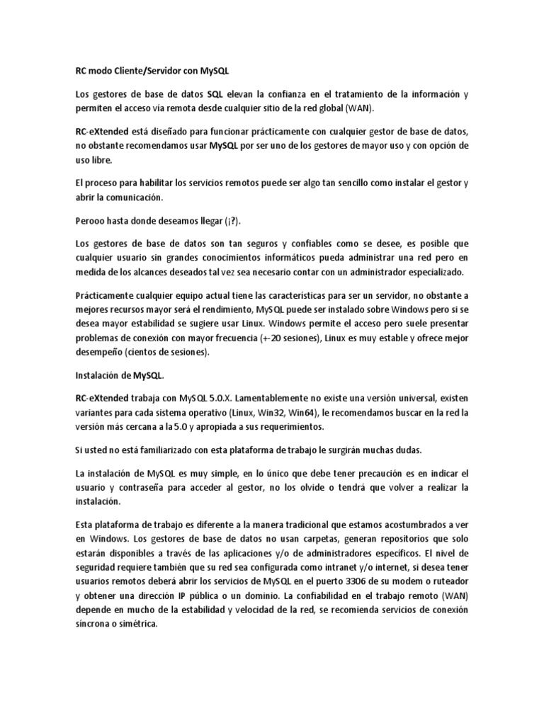 RC MySQL | PDF | Mi sql | Servidor (Computación)