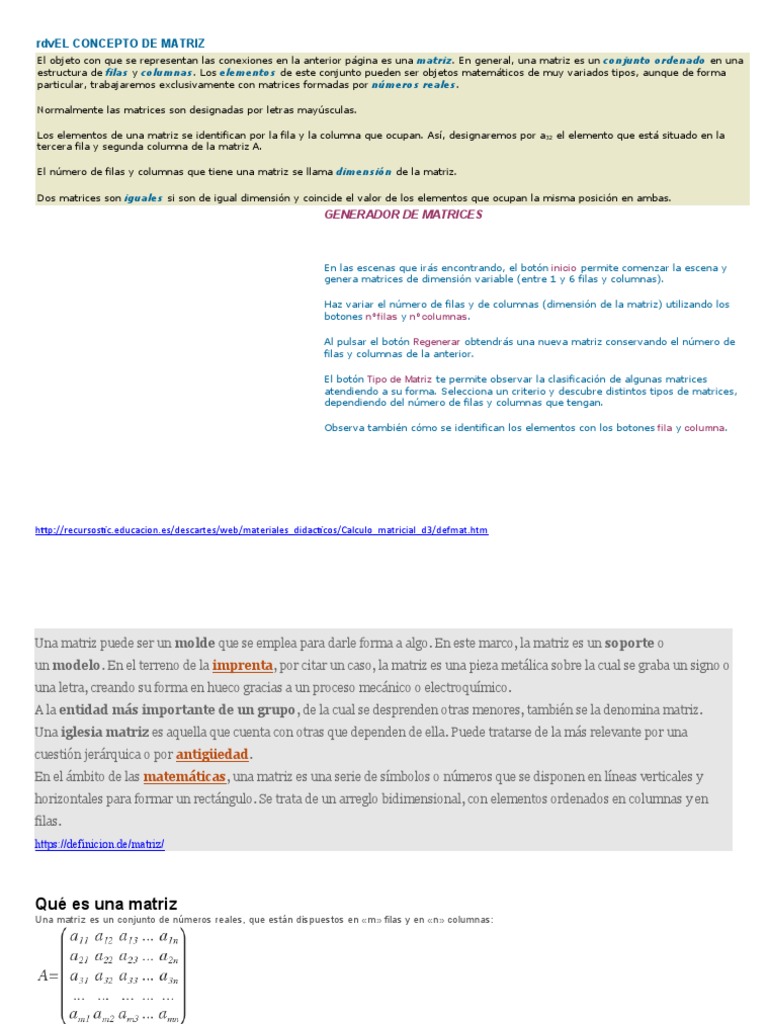 Concepto de Matriz y Clasificacion | PDF | Matriz (Matemáticas ...