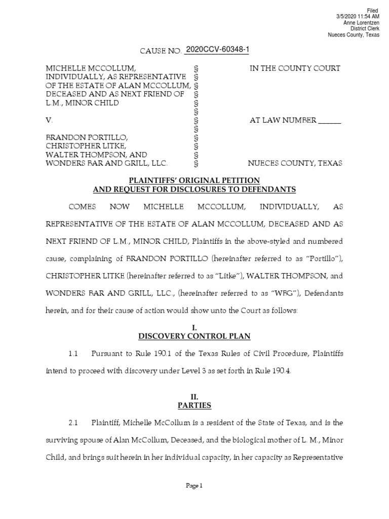 Wrongful Death Petition Filed On Behalf of Corpus Christi Police ... Wrongful Death Petition Filed On Behalf of Corpus Christi Police ...