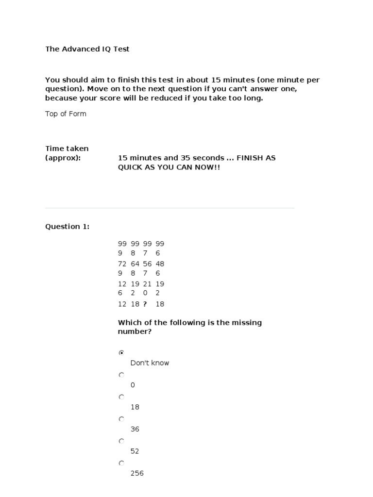 The Advanced IQ Test | PDF | Workweek And Weekend | Business