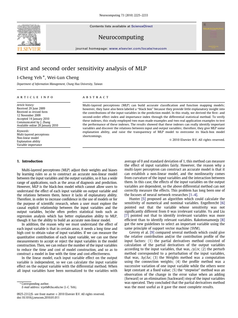 Elsevier - First and Second Order Sensitivity Analysis of MLP | PDF | Dependent And Independent ...