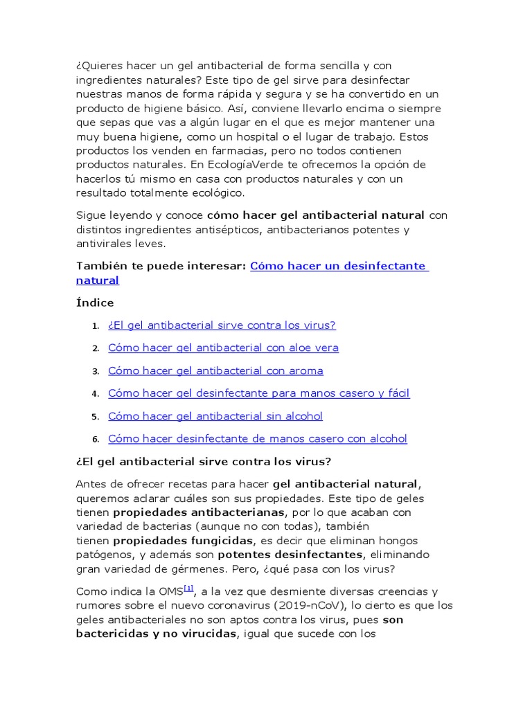 Cómo hacer gel antibacterial natural | PDF | Especialidades Medicas ...