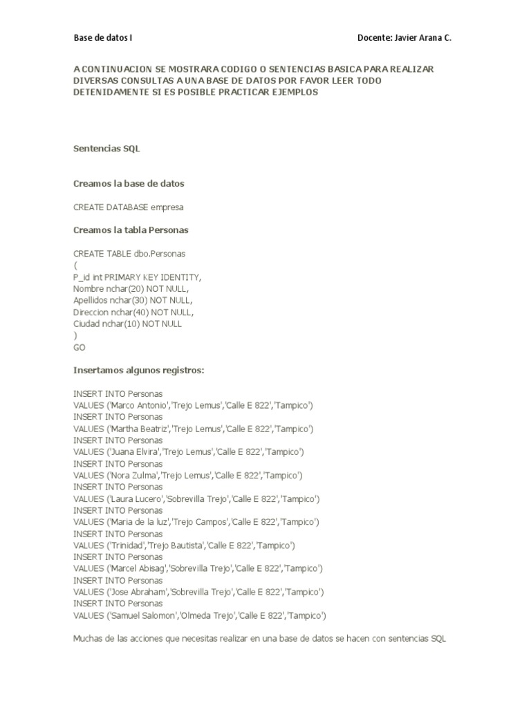 Sentencias SQL CONSULTAS BASICAS | PDF | SQL | Gestión de la información