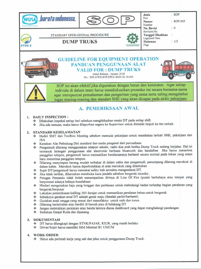 Sop Dump Truks | PDF