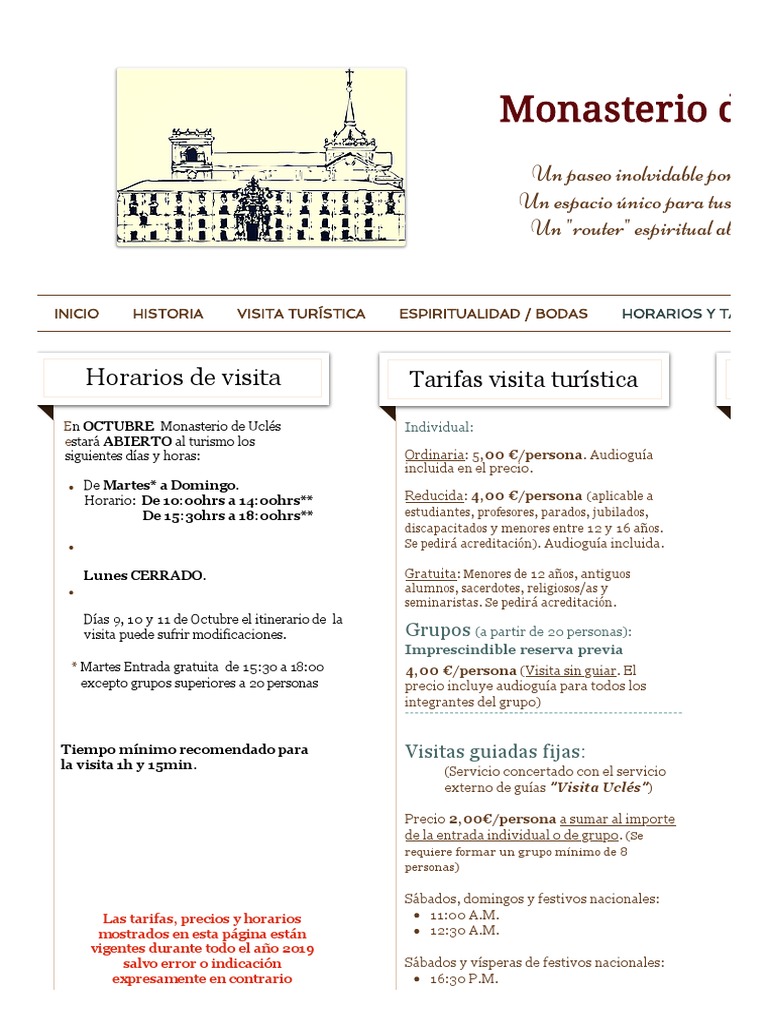 Visita Monasterio Uclés: Horarios y Tarifas | PDF