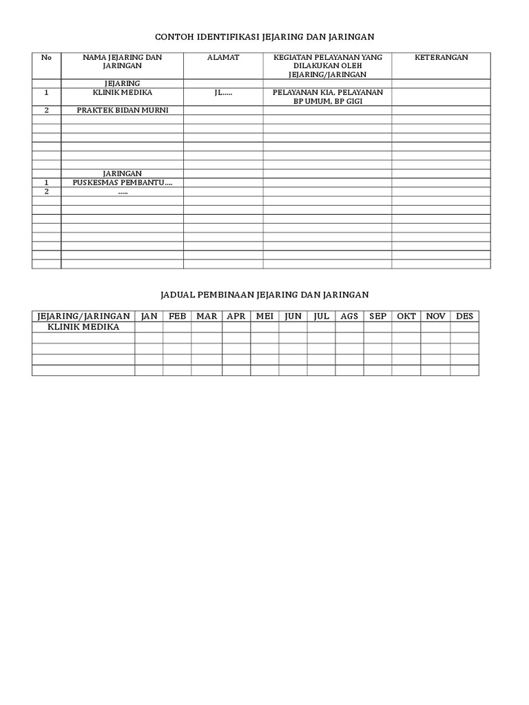 Contoh Form Identifikasi Jejaring Dan Jaringan Puskesmas 1 | PDF
