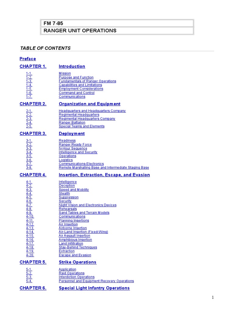 FM 7-85 Ranger Unit Operations | PDF | Company (Military Unit) | Battalion