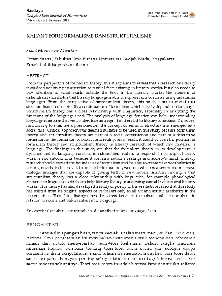 Kajian Teori Formalisme Dan Strukturalisme PDF | PDF | Theory | Discourse