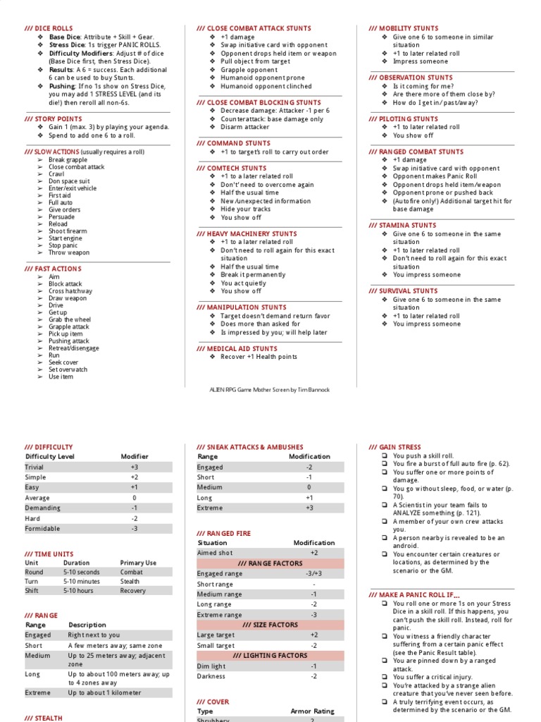 Game Mother Screen-ALIEN RPG | PDF | Leisure | Sports