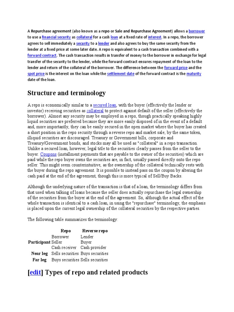 A Repurchase Agreement | PDF | Repurchase Agreement | Securities (Finance)