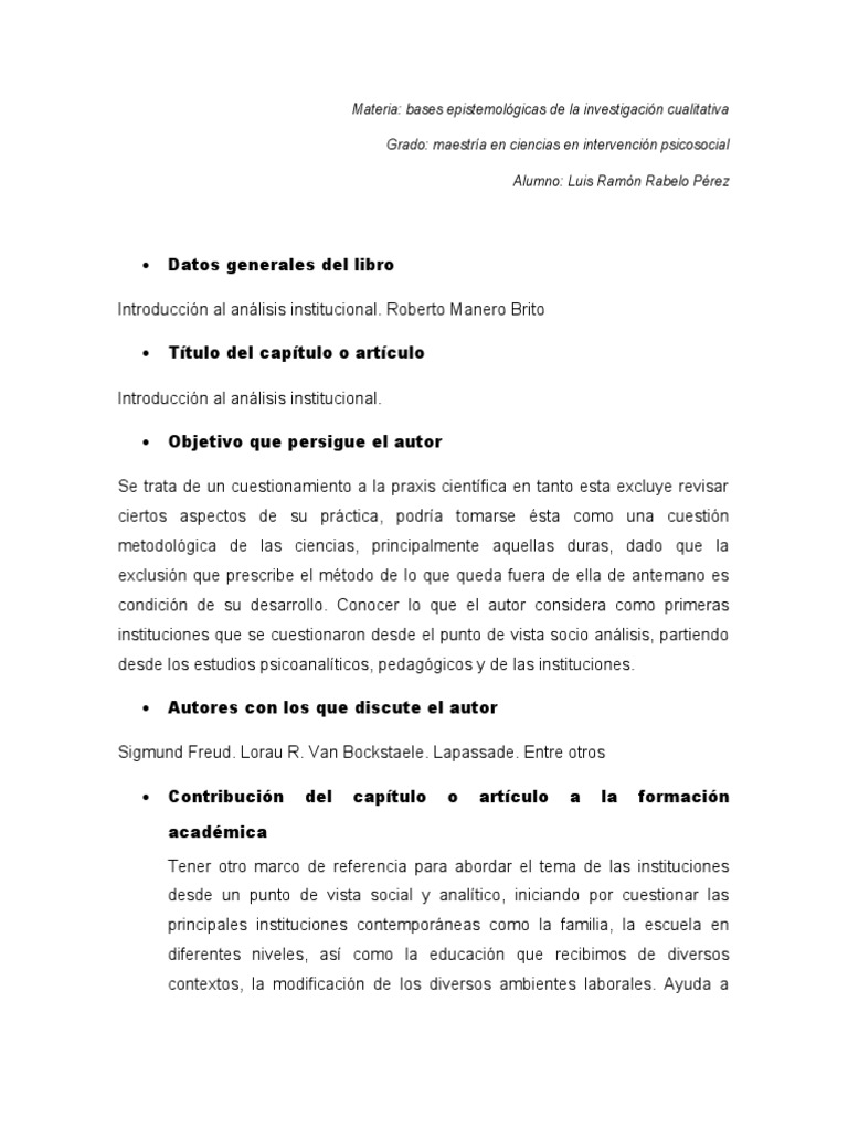 Resumen-Introducción Al Análisis Institucional-Roberto Manero Brito ...