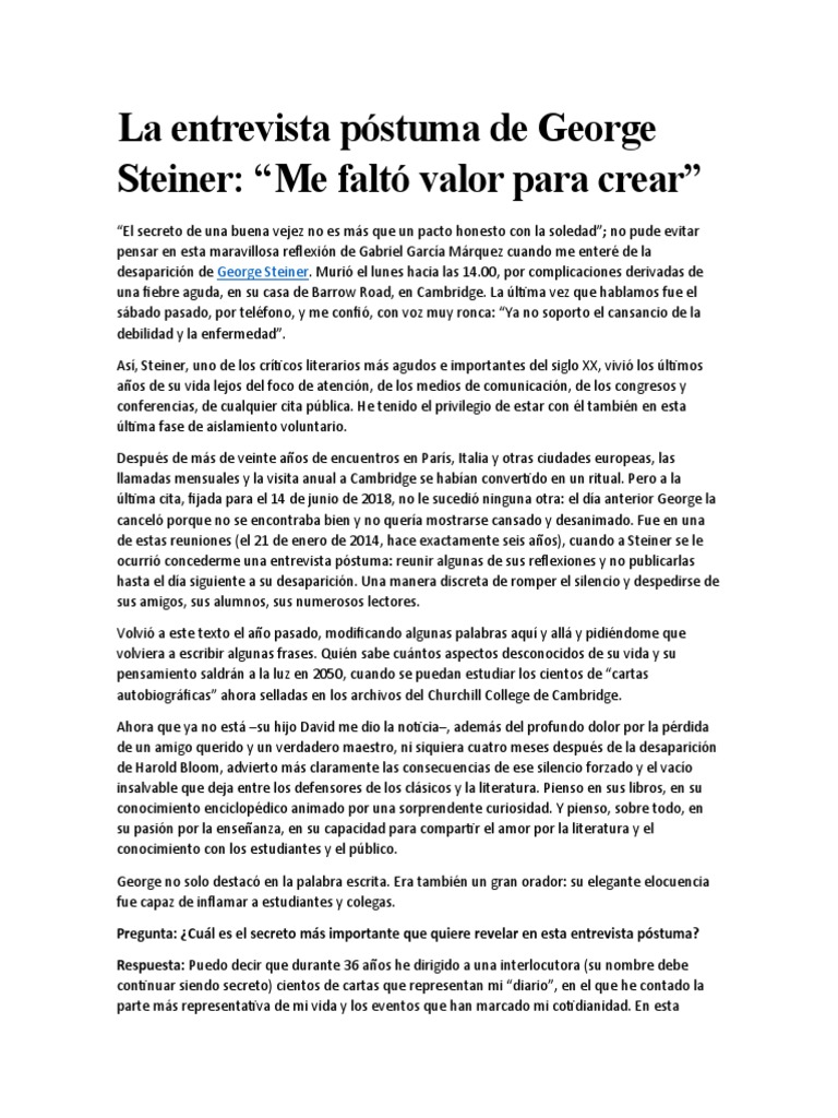 La Entrevista Póstuma de George Steiner | PDF | Vida | Amor