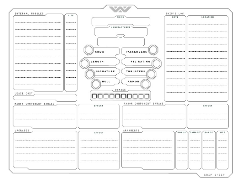 Ship Sheet Print Alien RPG | PDF