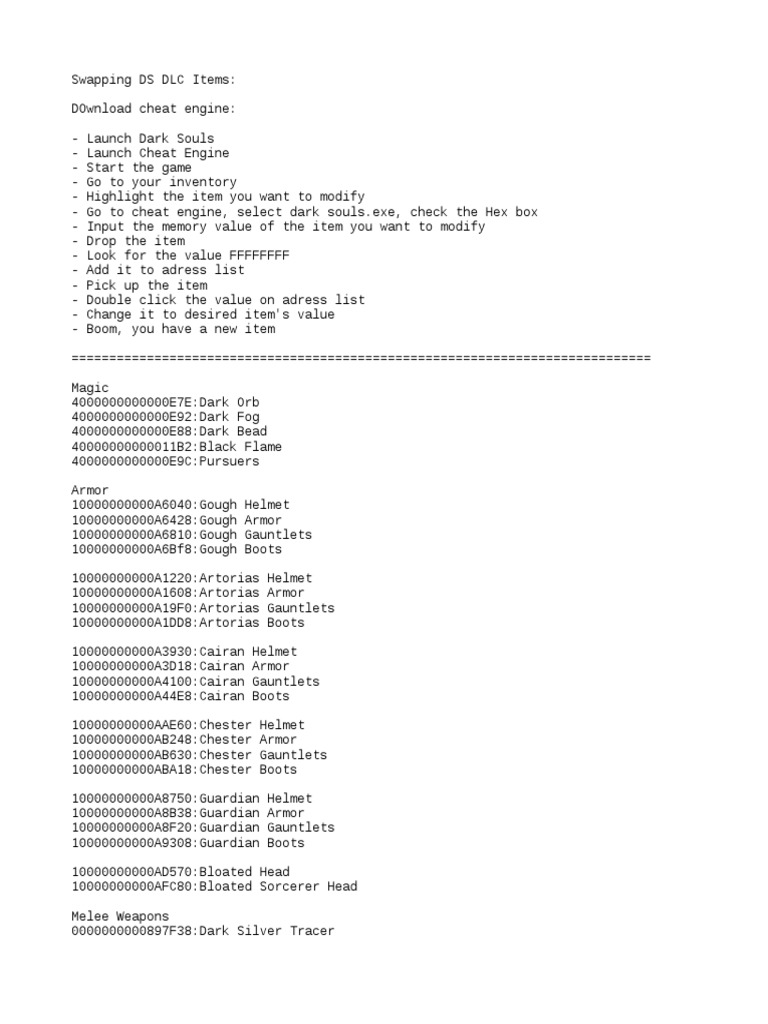 Swapping Items in Dark Souls Using Cheat Engine | PDF | Leisure | Sports