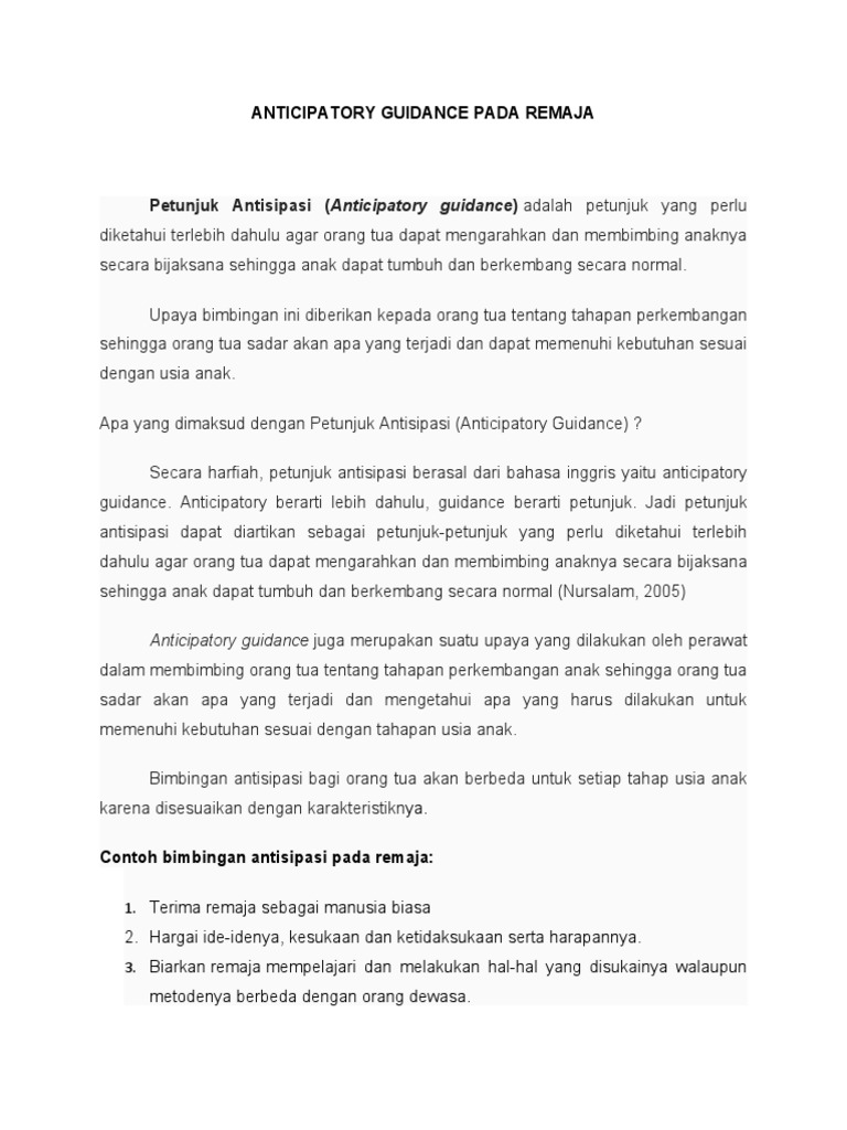 Anticipatory Guidance Pada Remaja | PDF | Kesehatan Holistik