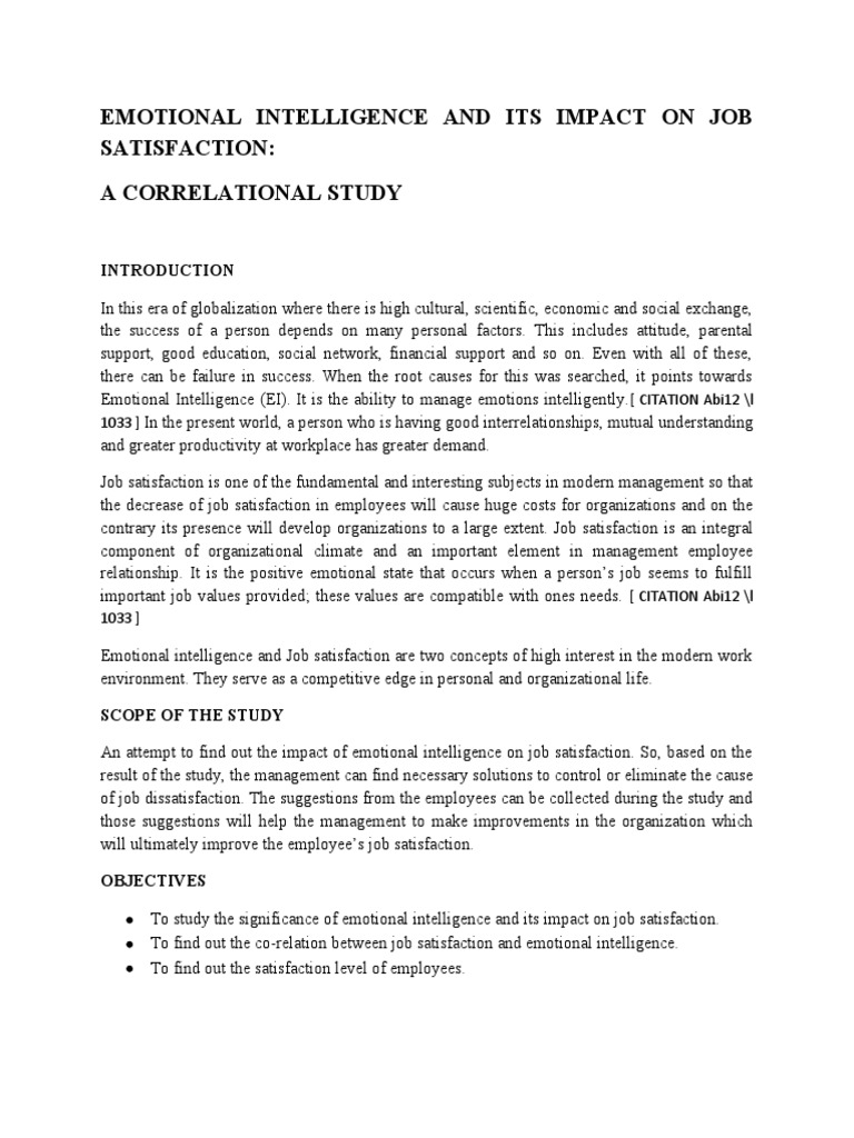 Research Proposal | PDF | Emotional Intelligence | Job Satisfaction