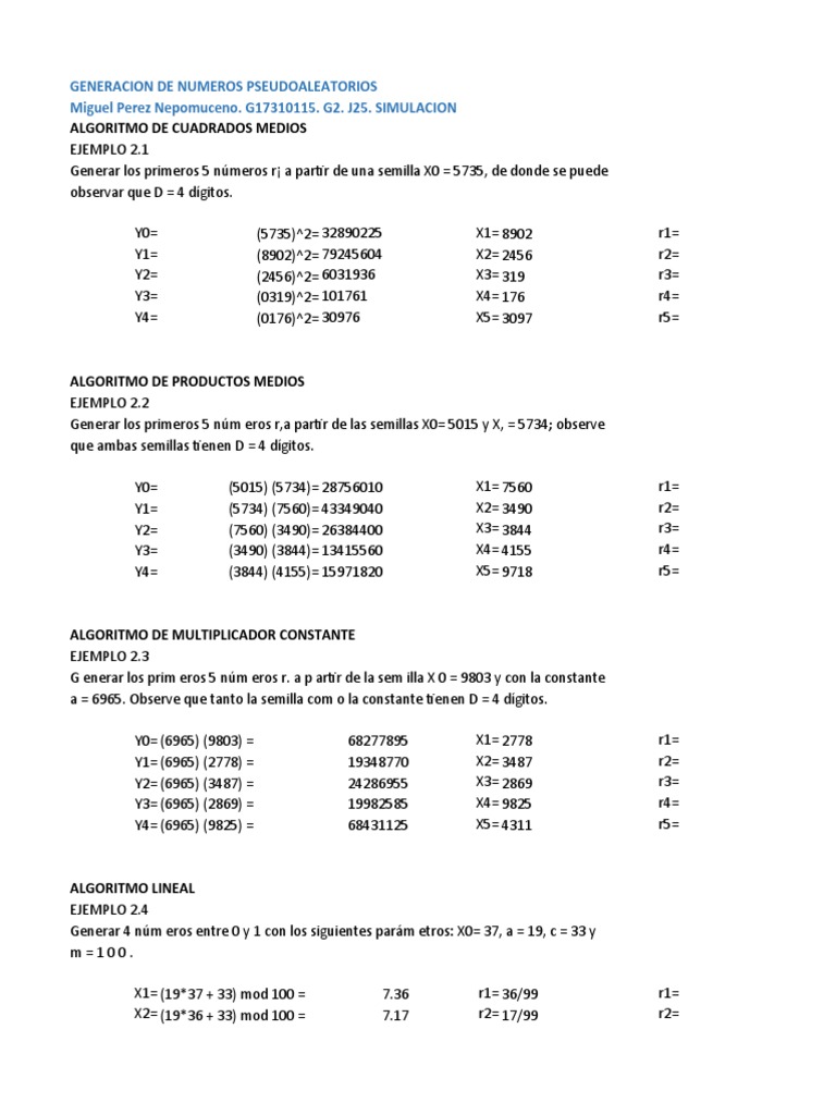 Generacion de Numeros Pseudoaleatorios A.D.C.C | PDF | Estadísticas ...