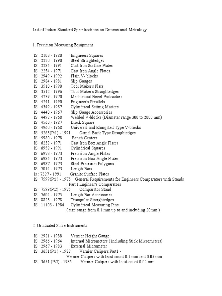 Indian Standards for Dimensional Metrology | PDF | Tools | Industrial ...
