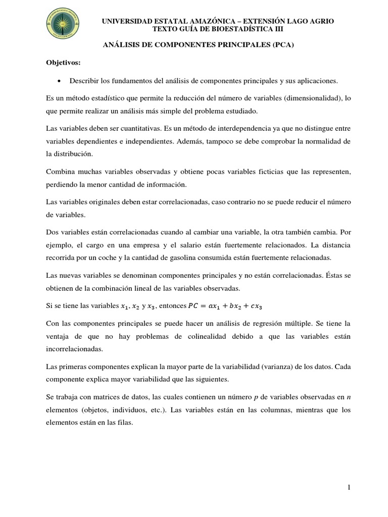 Componentes Principales Teoría | PDF | Análisis de componentes ...