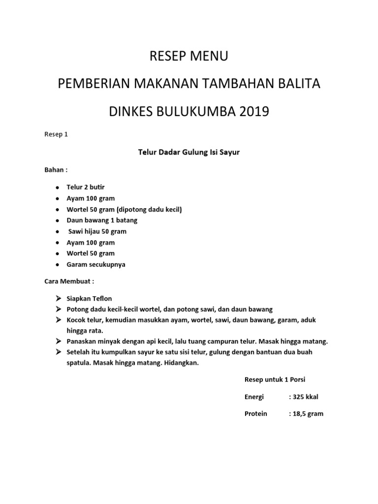 Resep Menu PMT Balita | PDF