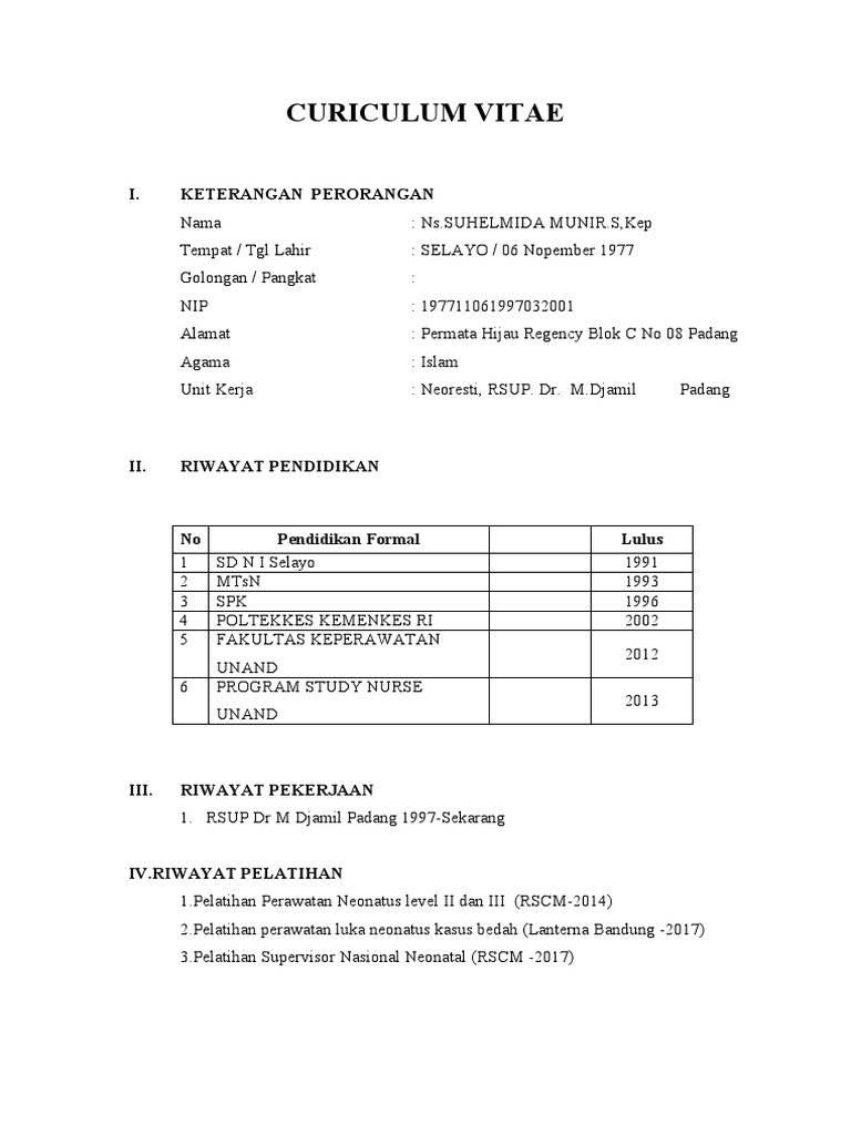 CV Ns. Suhelmida Munir, S.Kep | PDF