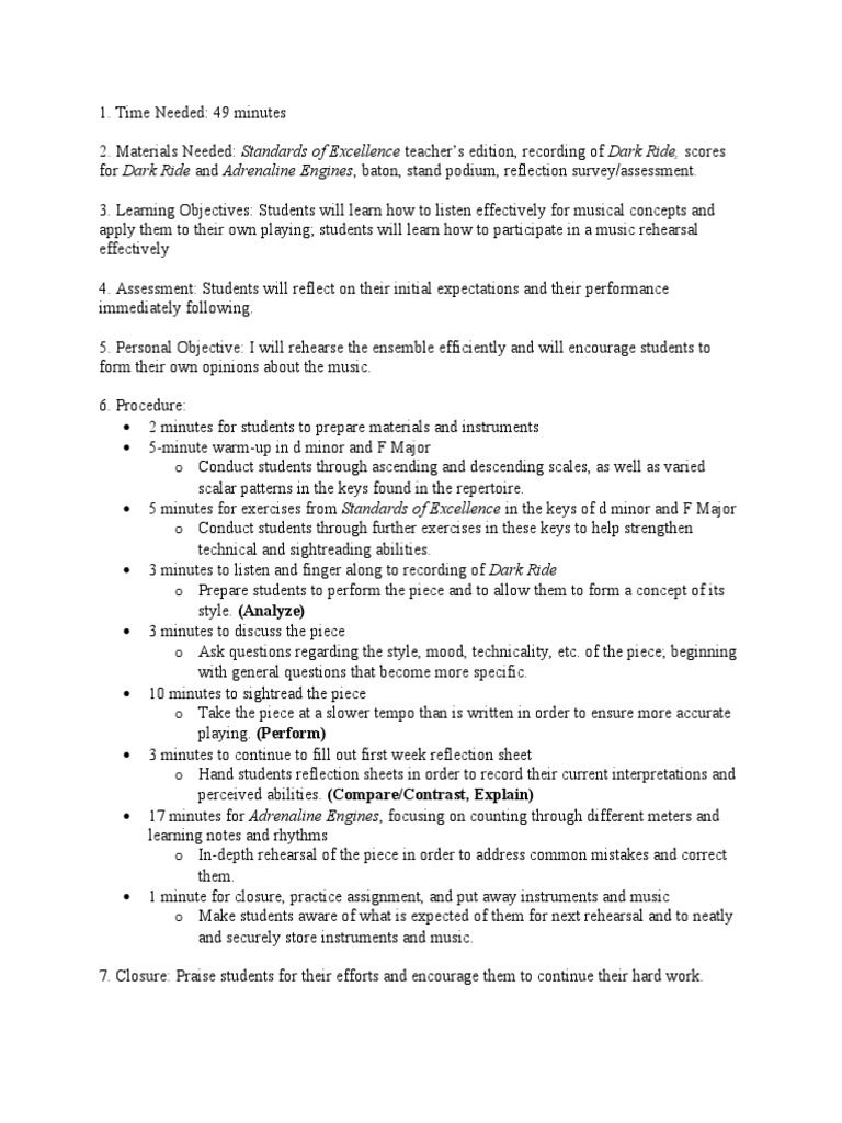 Band Rehearsal Lesson Plan | PDF | Cognition | Cognitive Science