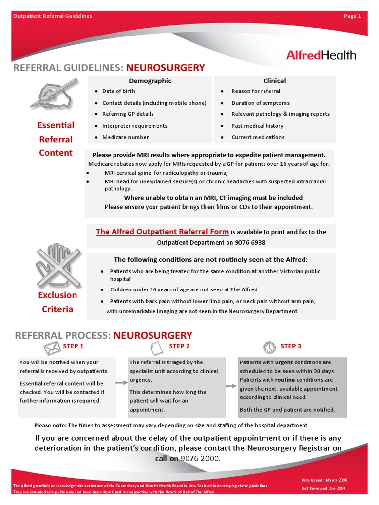Neurosurgery Outpatient Referral Guidelines: A Comprehensive Reference ...