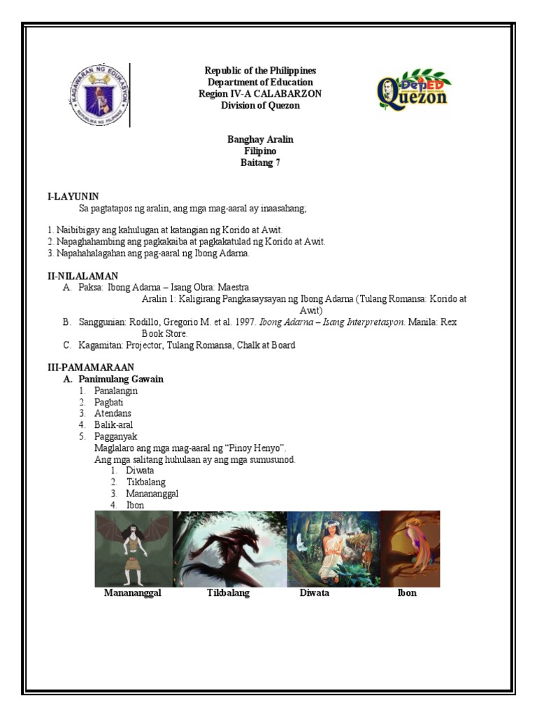 Banghay Aralin Sa Filipino 7 For Cot | PDF