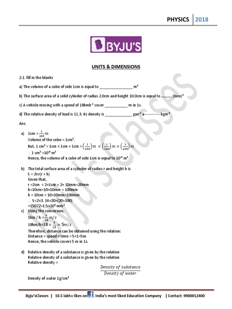 Chapter - 2 - Units - Dimensions PDF | PDF | Significant Figures | Sun